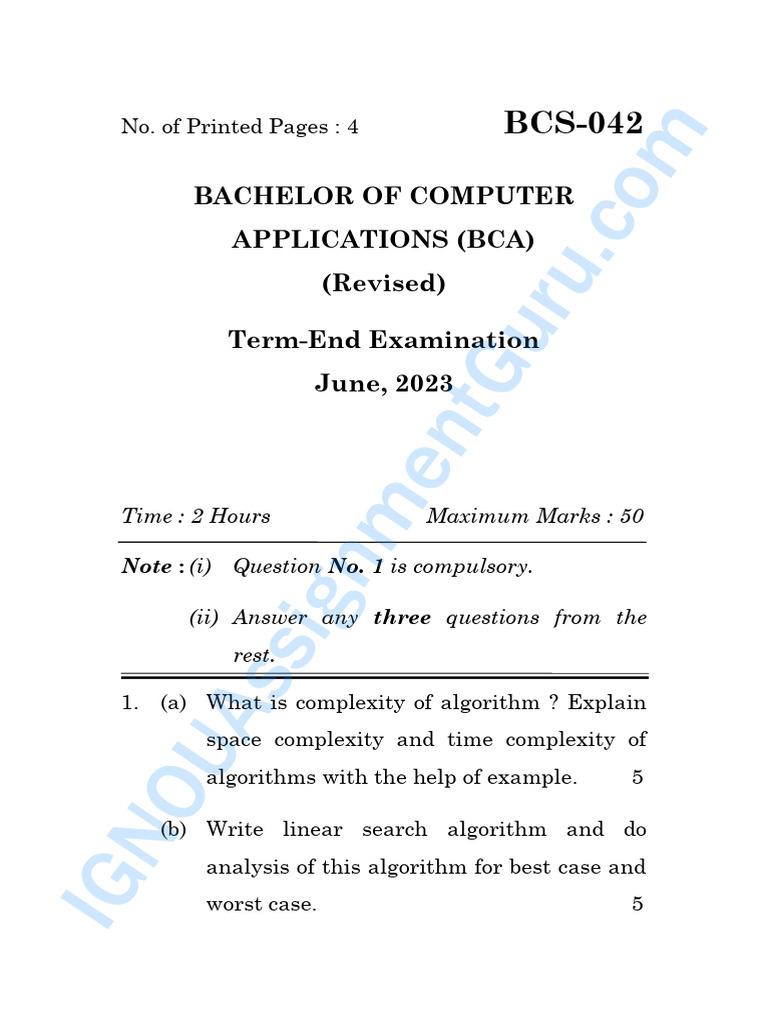 June - 2023 BCS-042 | PDF | Combinatorics | Discrete Mathematics