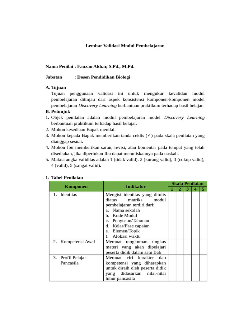 Validasi Modul B Ibu Nini | PDF