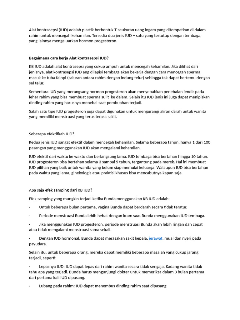 Bagaimana Cara Kerja Alat Kontrasepsi IUD?: Jerawat | PDF