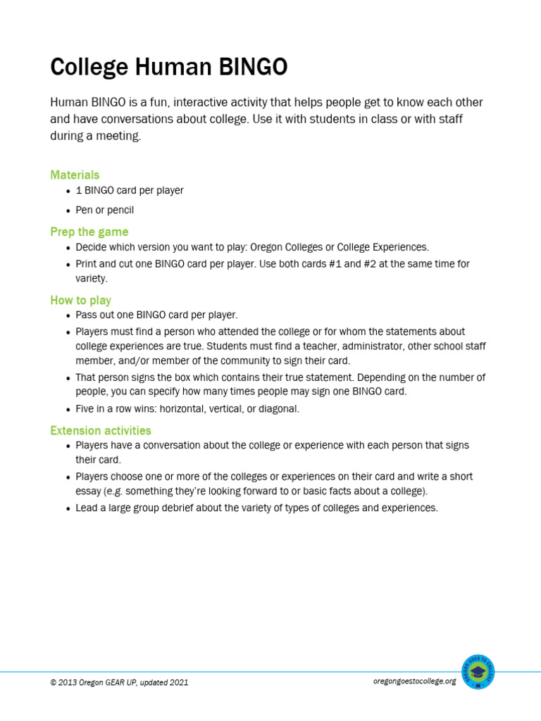 College Human Bingo | PDF