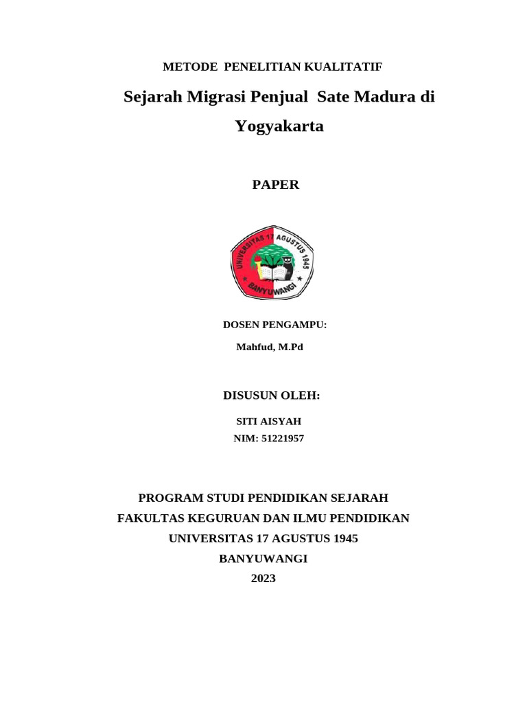 Siti Aisyah - 51221957 Paper Metode Penelitian Kualitatif | PDF