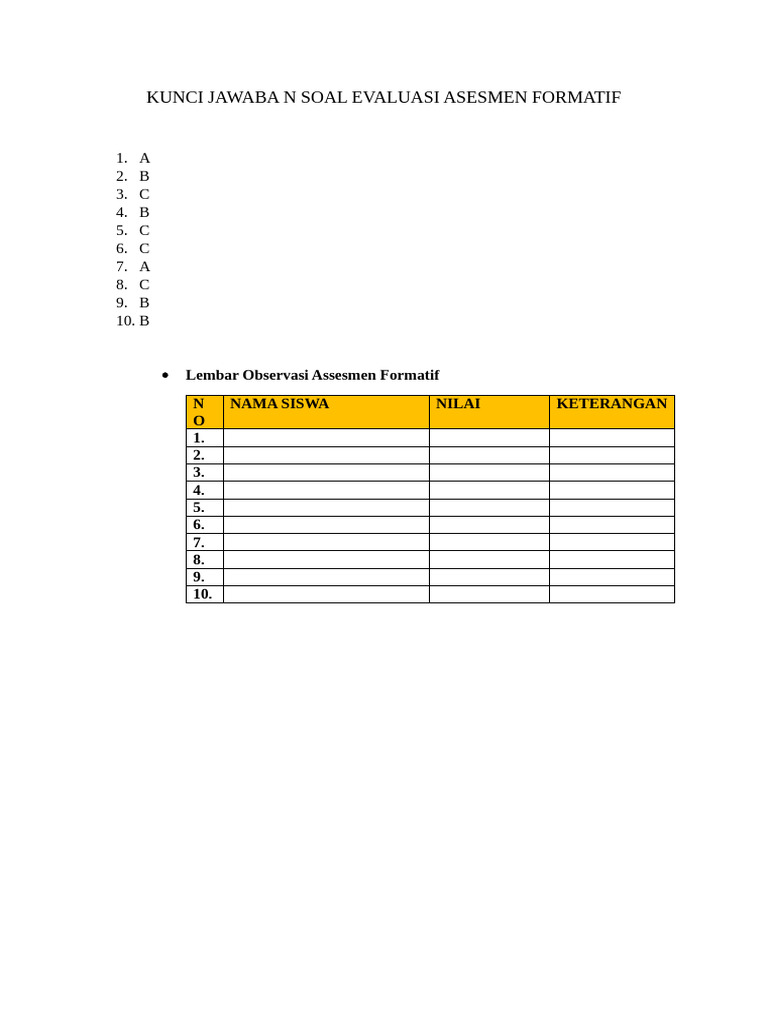 Kunci Jawaba N Soal Evaluasi Asesmen Formatif - Fix Echyk | PDF