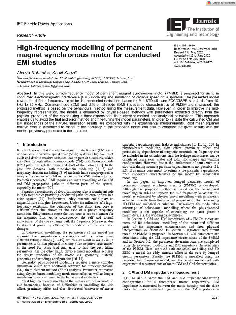 IET Electric Power Appl - 2020 - Rahimi - High Frequency Modelling of Permanent Magnet ...