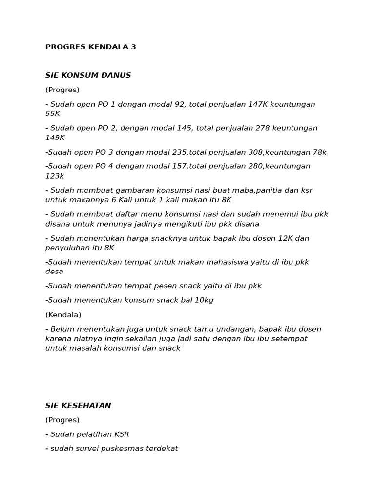 Progres Kendala 3 | PDF