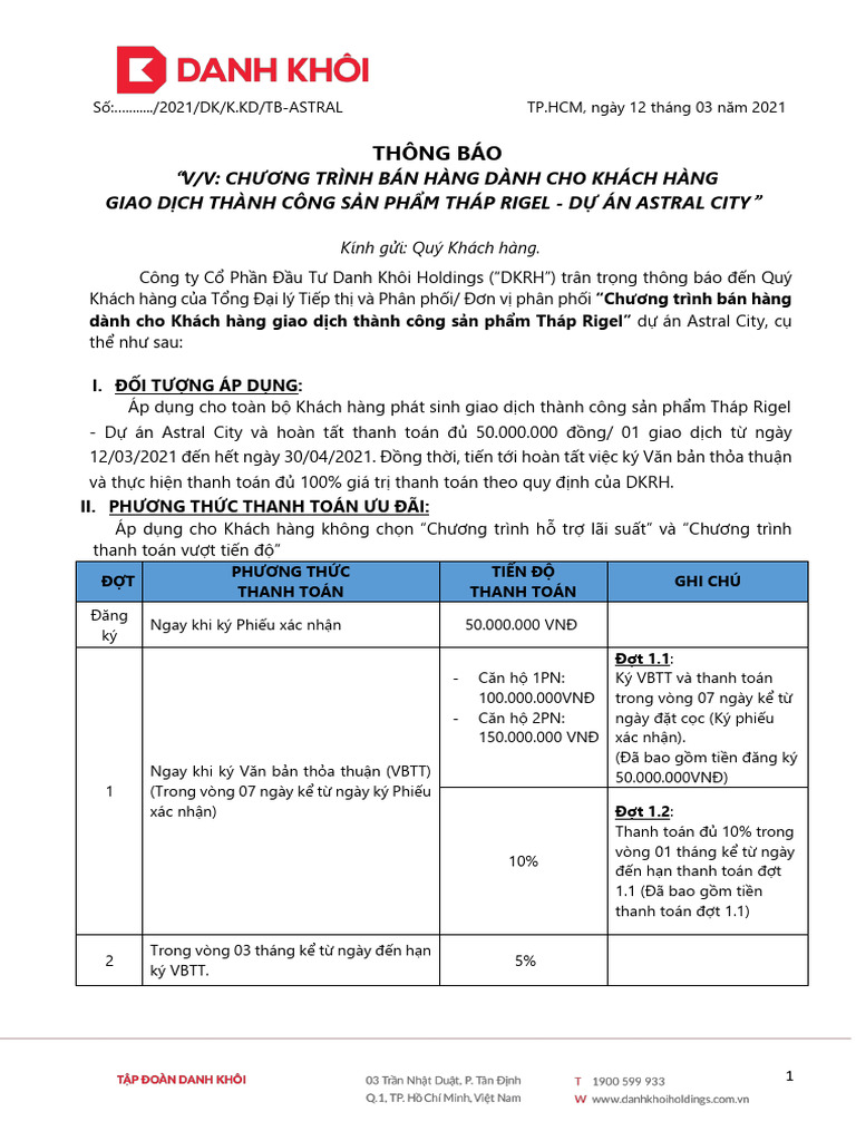 Astral Chuong Trinh Ban Hang Cho KH GDTC San Pham Thap Rigel | PDF