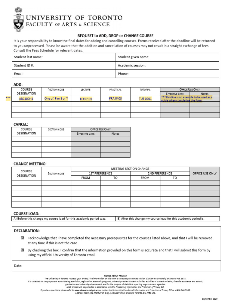 Add, Drop, Change Form 2024 - 1006765181 | PDF