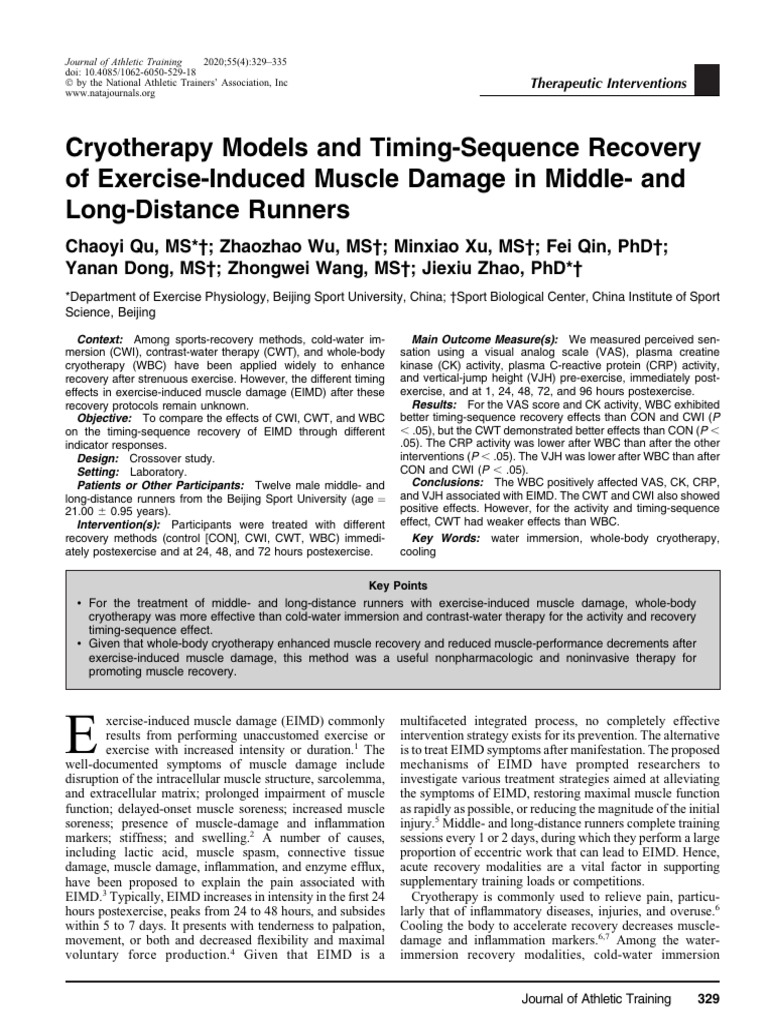 Cryotherapy Models and Timing-Sequence Recovery of Exercise-Induced ...