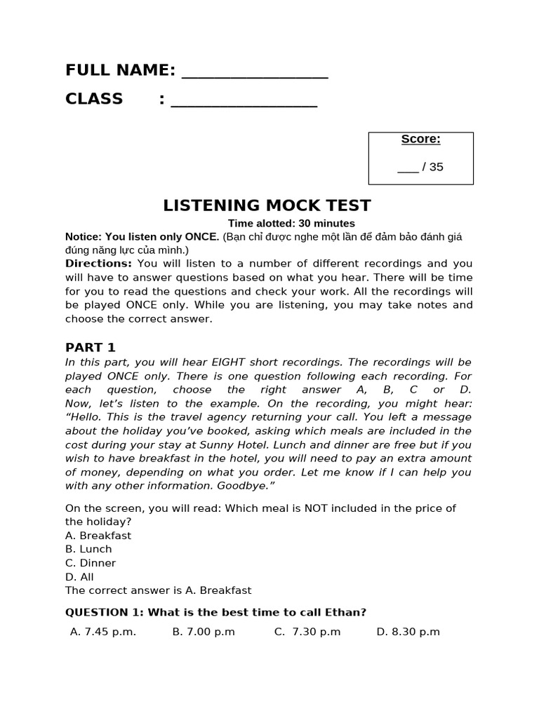 Mock Test - Listening | PDF