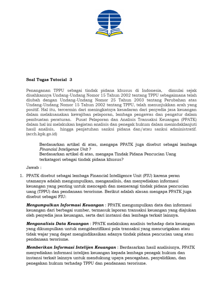 TUGAS 3 Hukum Perbankan Dan Tindak Pidana Pencucian Uang | PDF