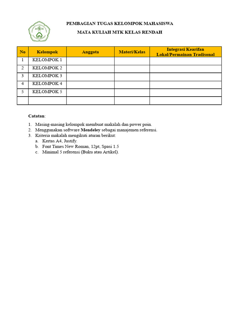 Rencana Tugas Mahasiswa | PDF