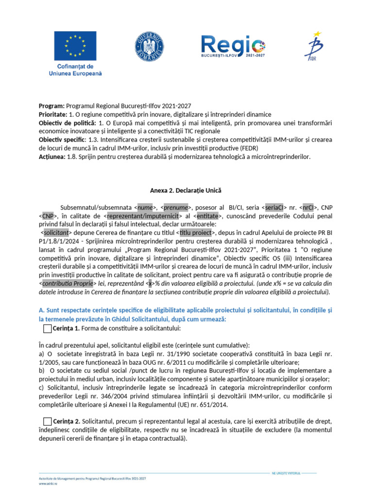Anexa 2 Declarație Unica 26.04.2024 | PDF