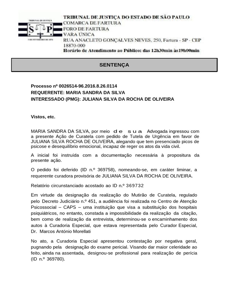 Modelo de Sentença. Ação de Curatela | PDF