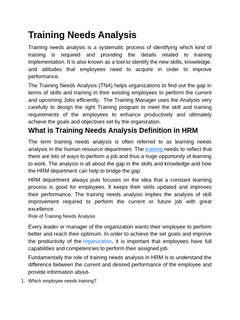 Training Need Analysis | PDF Training Need Analysis | PDF