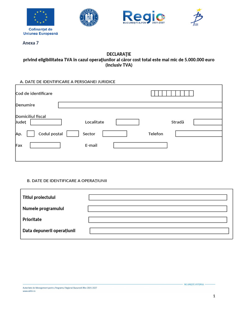 Anexa 7 Declaratie Privind Eligibilitatea TVA 26.04.2024 | PDF