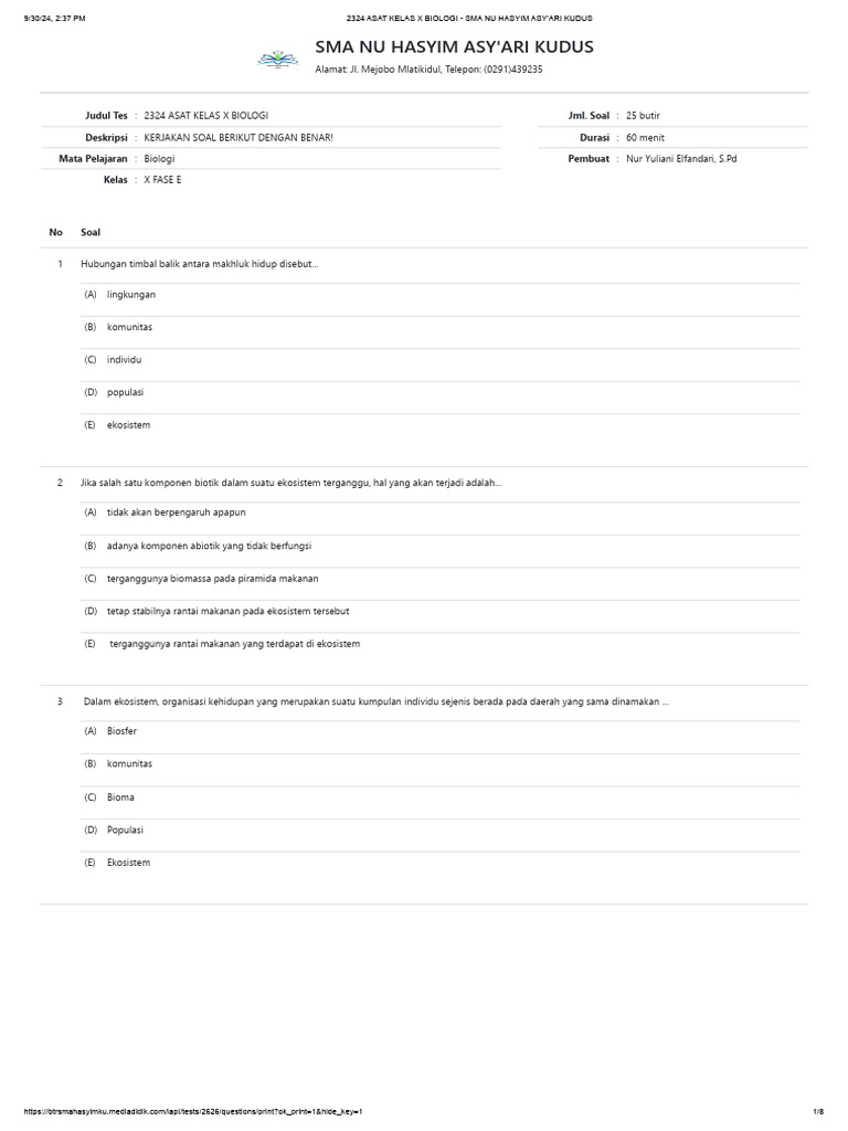 Asat Biologi Kelas X | PDF