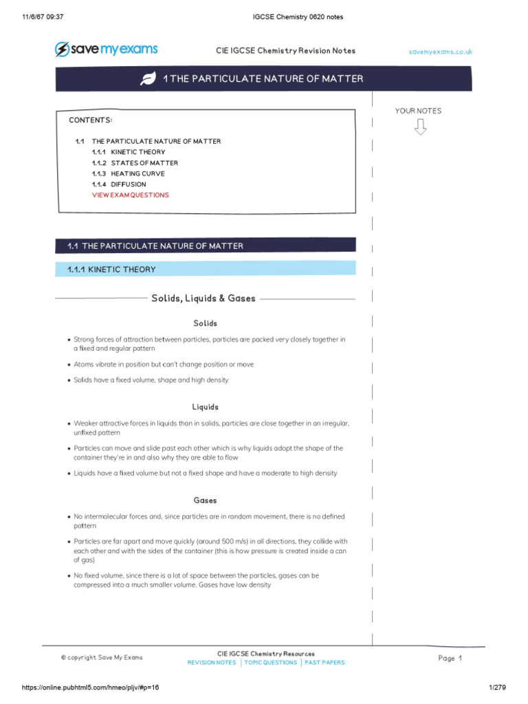 IGCSE Chemistry 0620 Notes | PDF