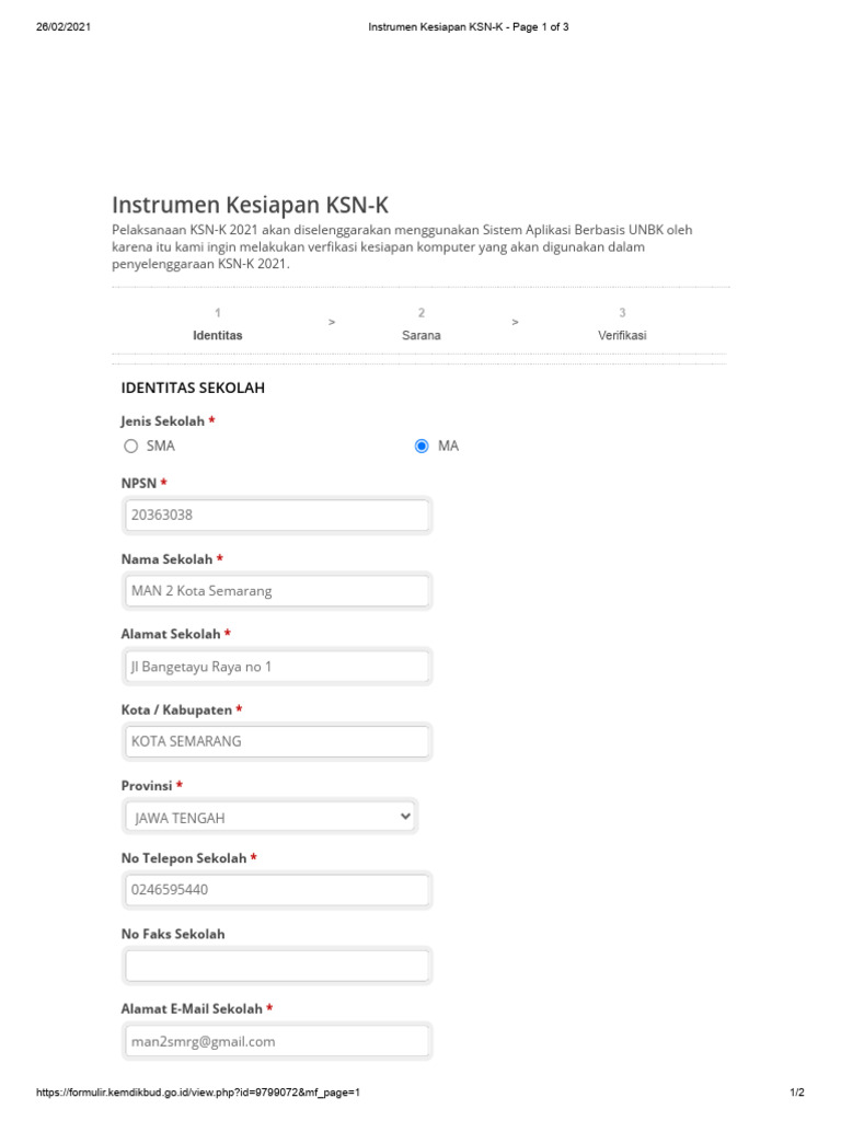 Instrumen Kesiapan KSN-K - Page 1 of 3 | PDF