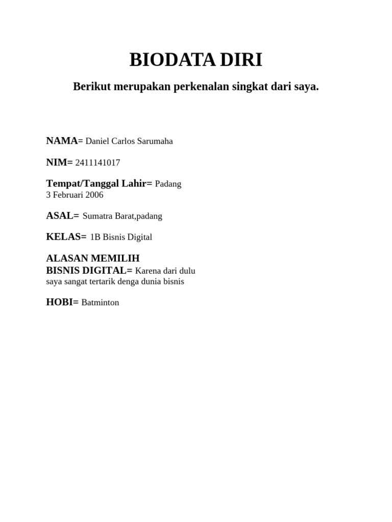 Tugas Biodata Diri | PDF