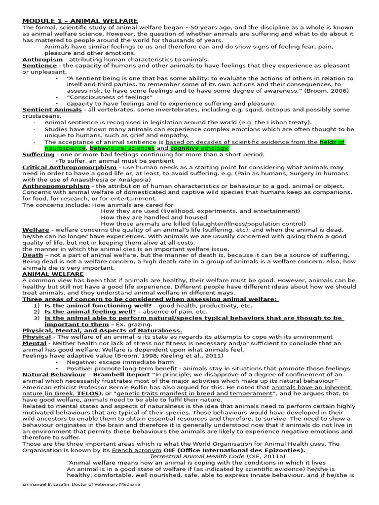 Module 1 Animal Welfare | PDF