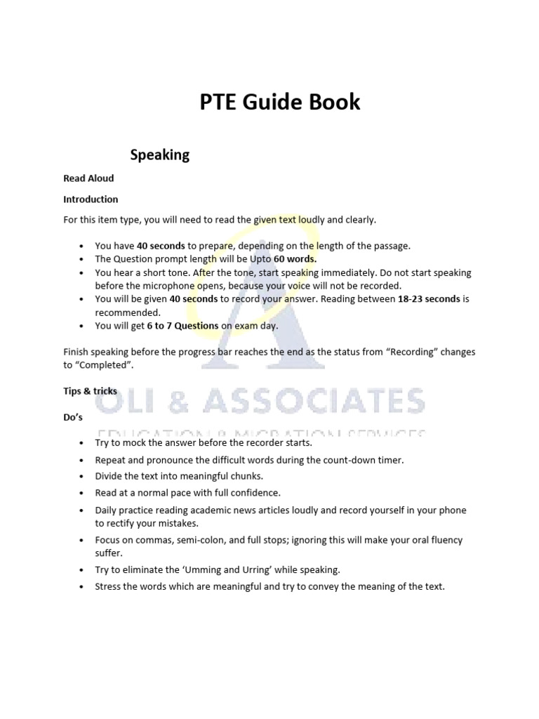 PTE Guide Book Oli and Associates | PDF