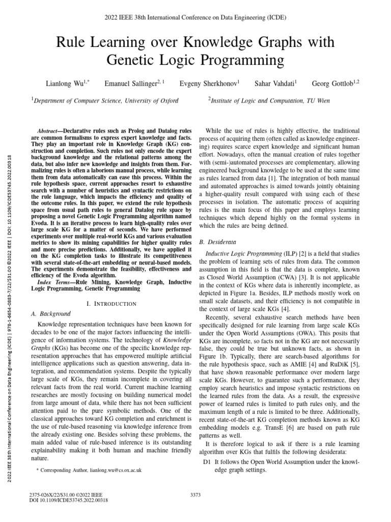 Rule Learning Over Knowledge Graphs With Genetic Logic Programming | PDF