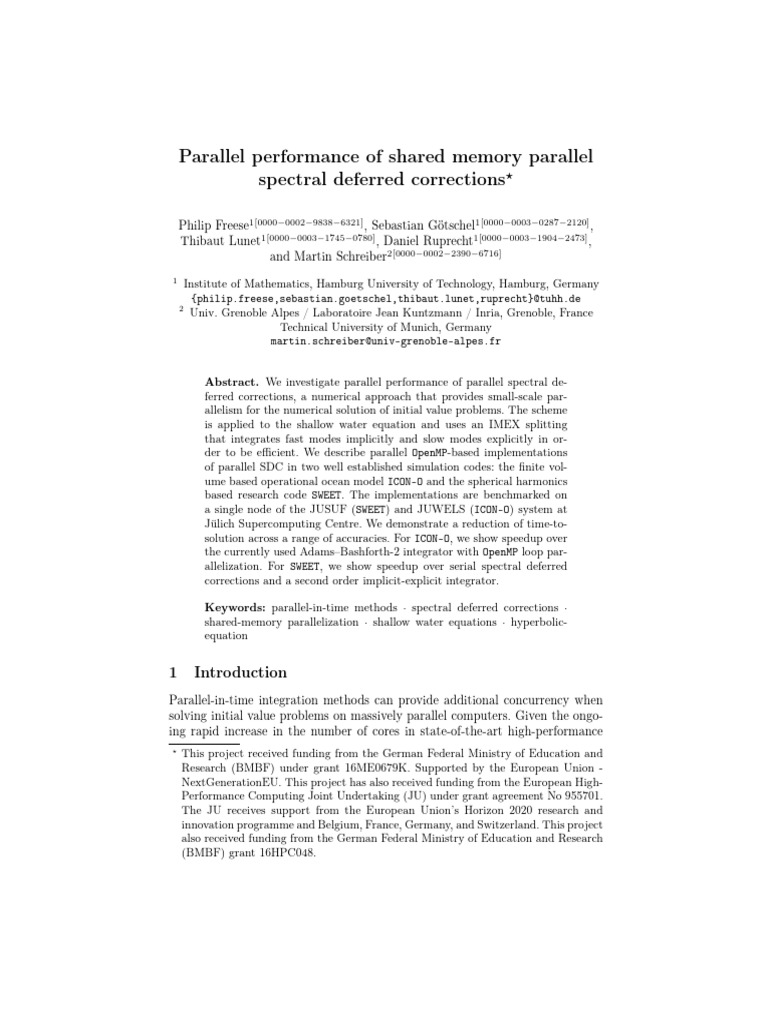 Parallel Performance of Shared Memory Parallel Spectral Deferred Corrections | PDF