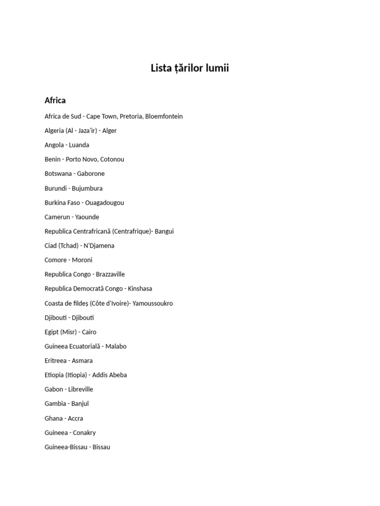 Tarile Lumii Si Capitalele | PDF