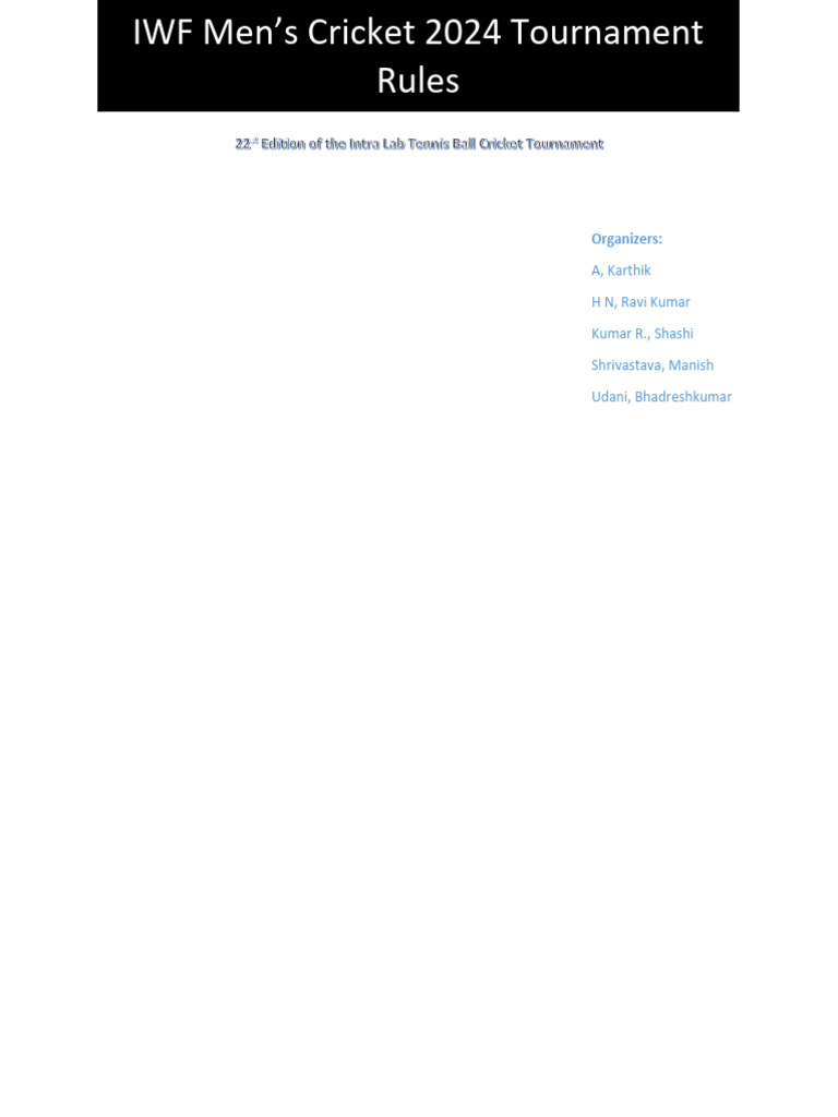 IWF Cricket 2024 - Tournament Rules Hpe | PDF | Bowling (Cricket ...