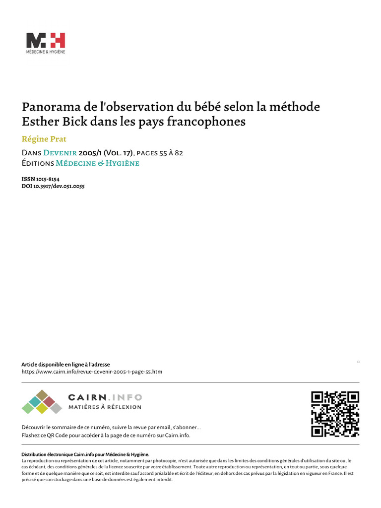Panorma de Lobservation Du Bebe Selon Methode Esther Bick Dans Les Pays ...