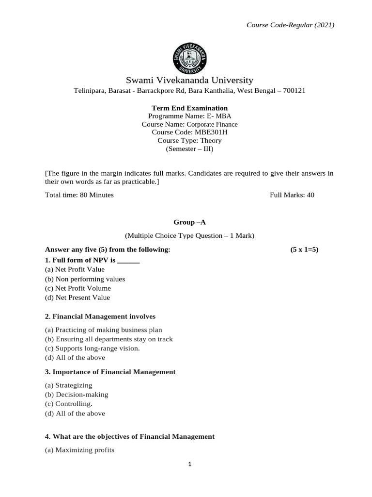 E-MBA 3rd Sem - Corporate Finance | PDF
