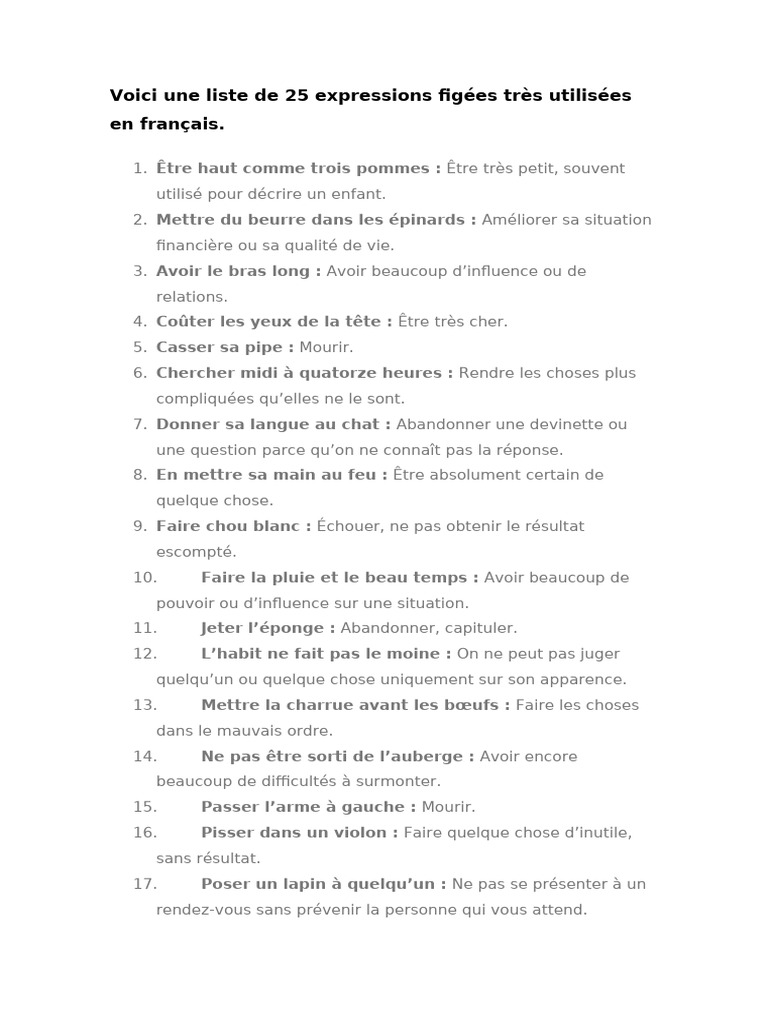 25 Expressions Figées Très Utilisées en Français | PDF