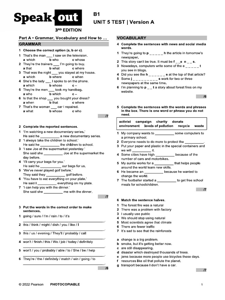 B1 Unit Test 5 | PDF