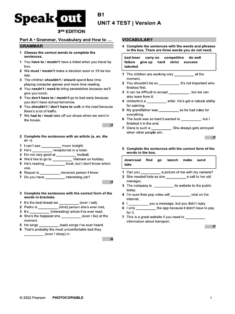 B1 Unit Test 4 | PDF