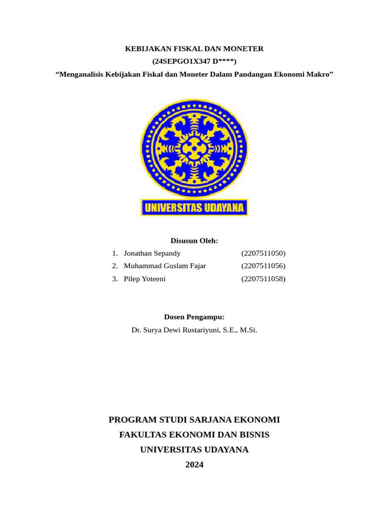 PAPER Kebijakan Fiskal Dan Moneter KLP 3 | PDF