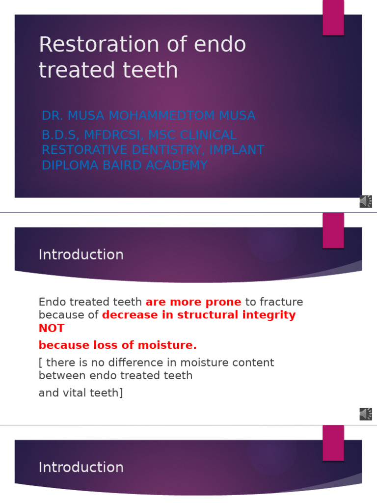 Restoration of Endo Treated Teeth | PDF