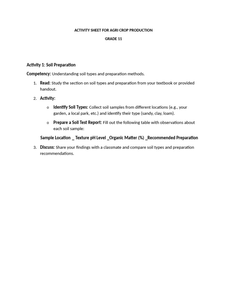 Activity Sheet For Agri Crop Production | PDF