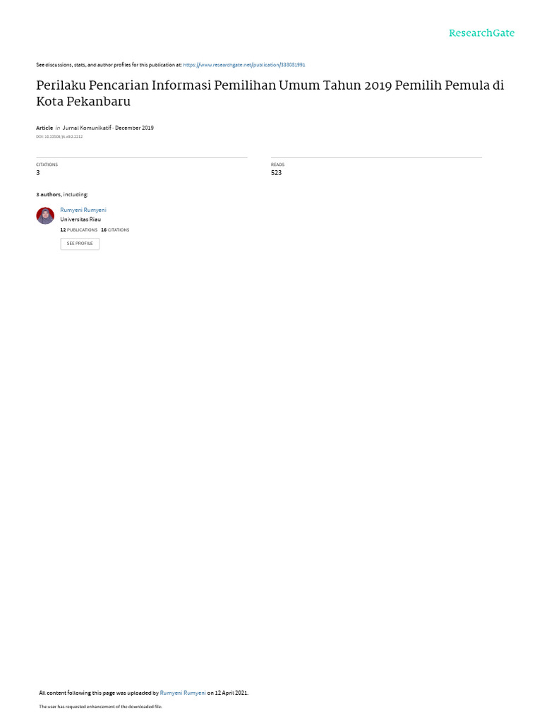Perilaku Pencarian Informasi Pemilihan Umum Tahun | PDF