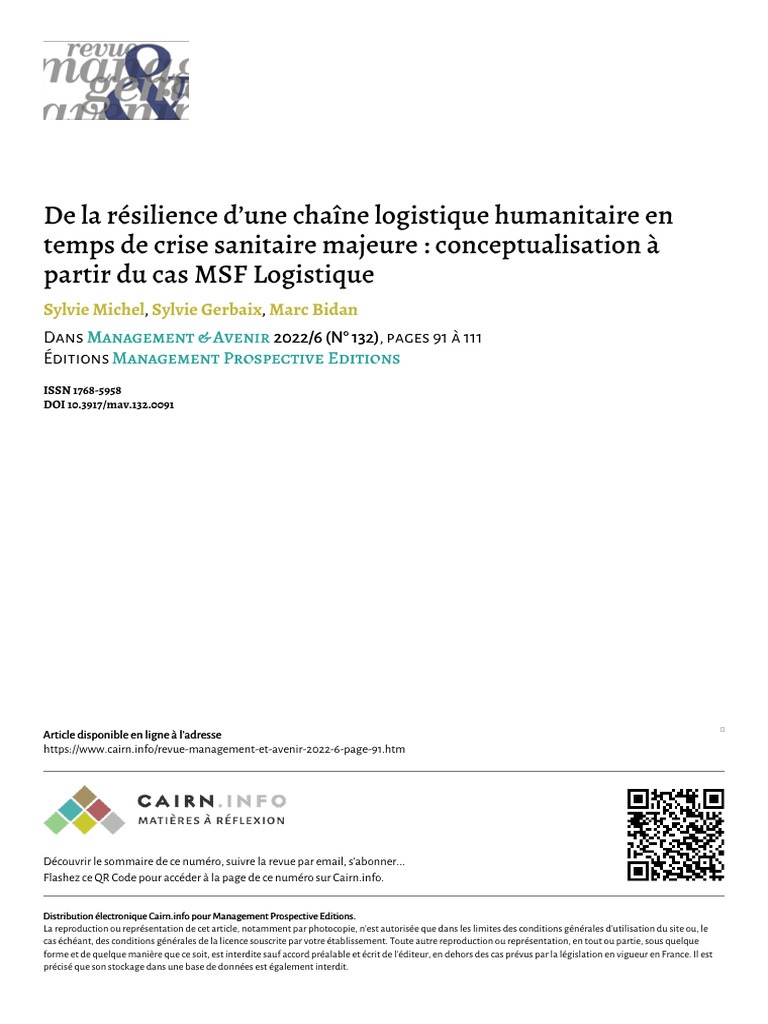 De La Resilience D'une Chaine Logistique Humanitaire en Temps de Crise ...