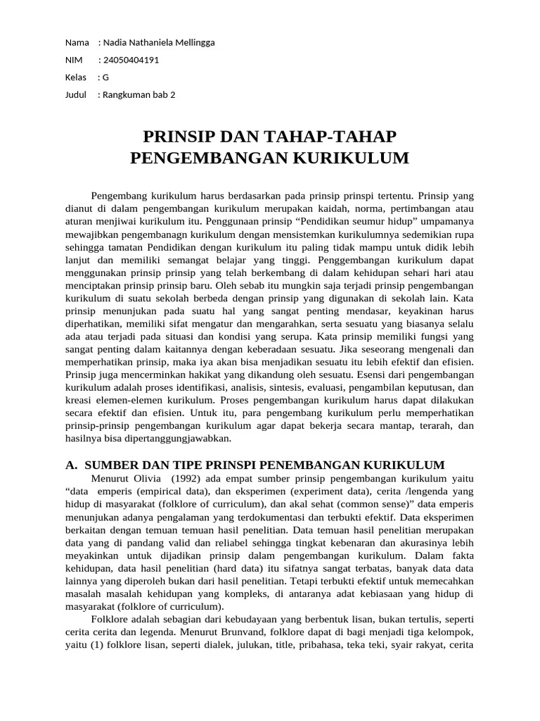 Nadia Nathaniela Mellingga Kurikulum Bab 2 | PDF