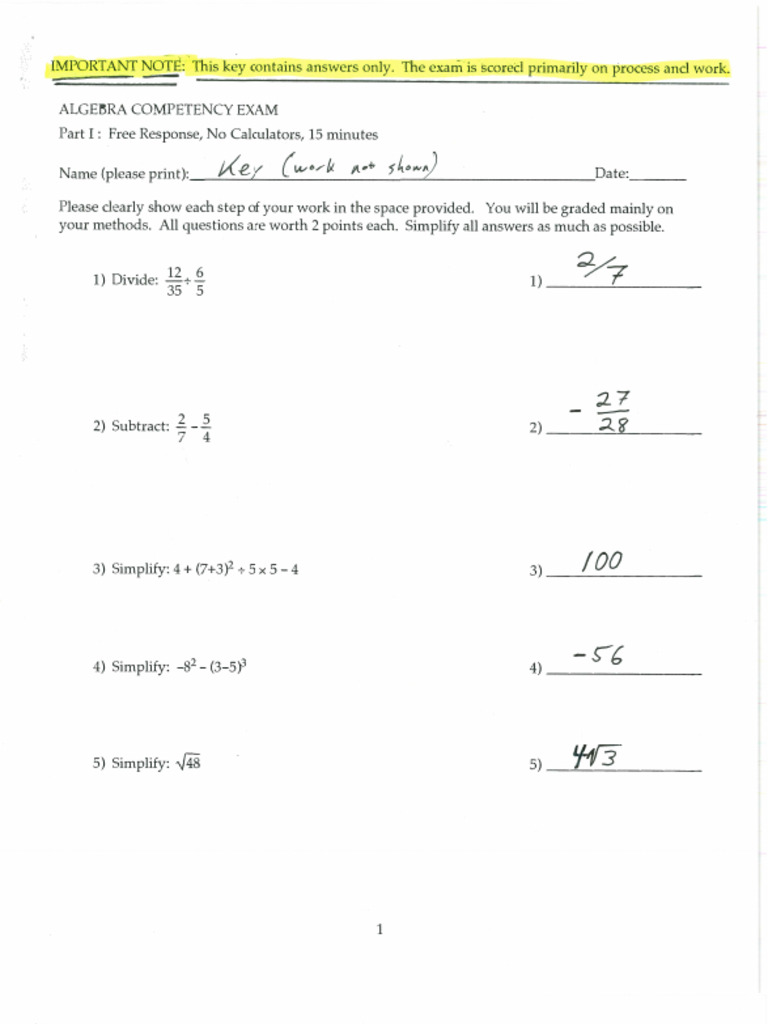 ACE Exam 1 Key (Answers Only) | PDF