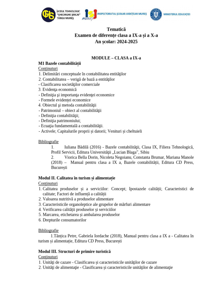 Tematica Examen Diferenta Cls IX - X | PDF