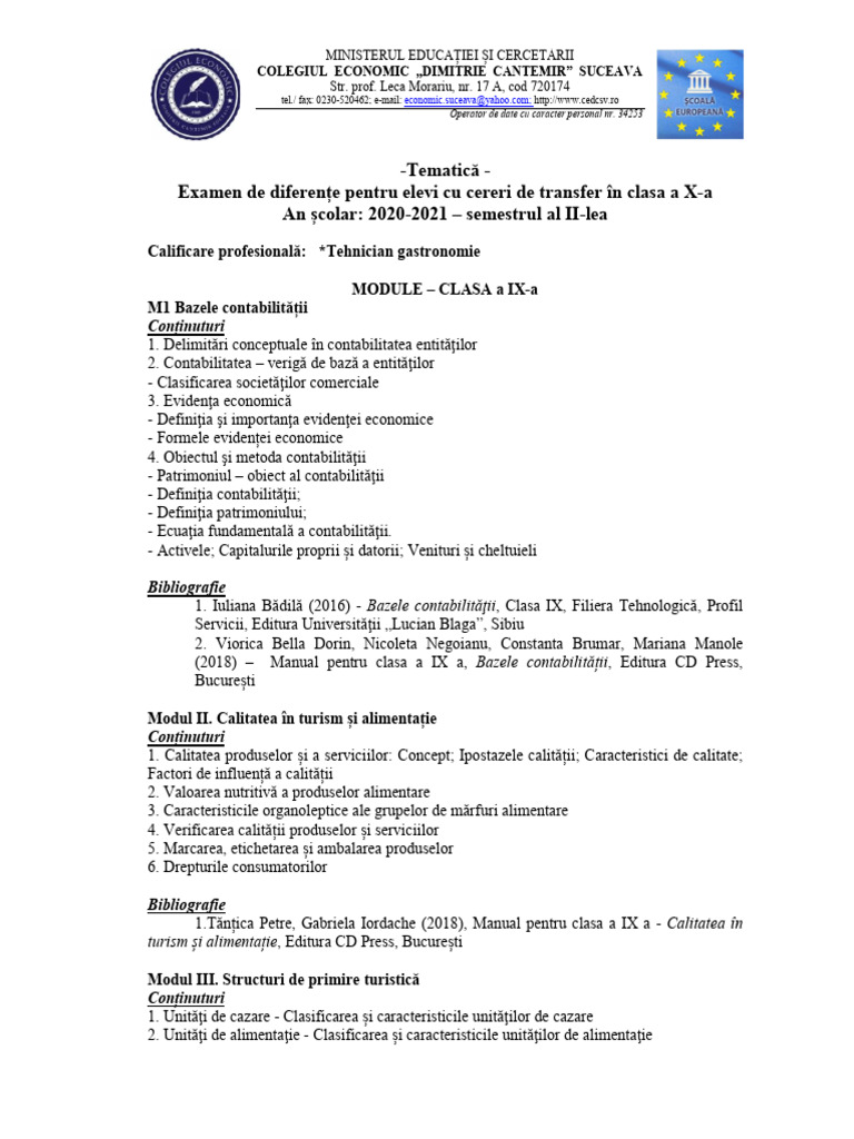 Tematica Examen Diferenta Cls X | PDF