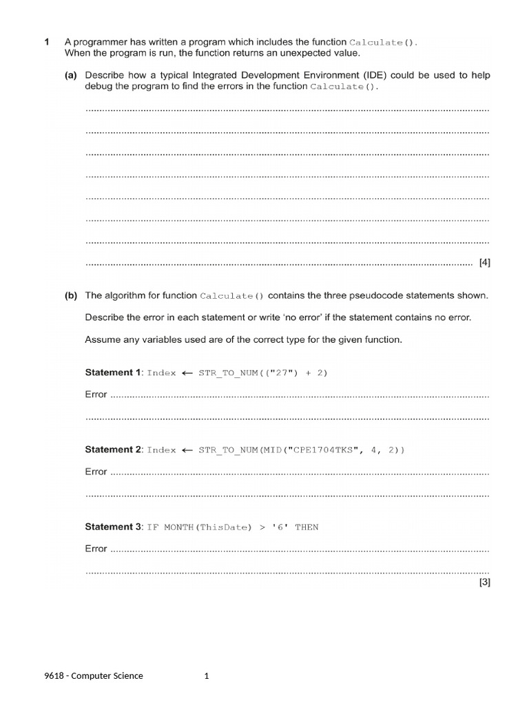 Pseudocode Programming Questions | PDF