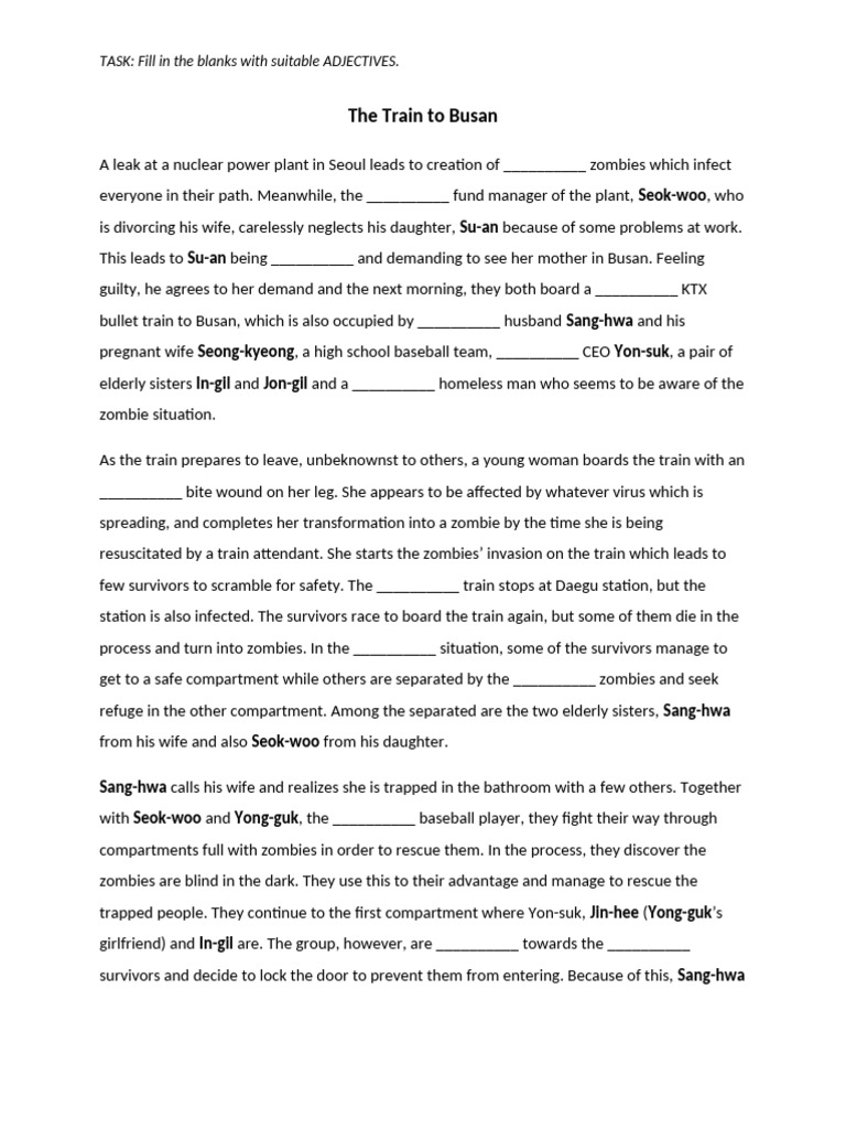 Train To Busan - ADJECTIVES For Narrative Essays (Students Copy) | PDF
