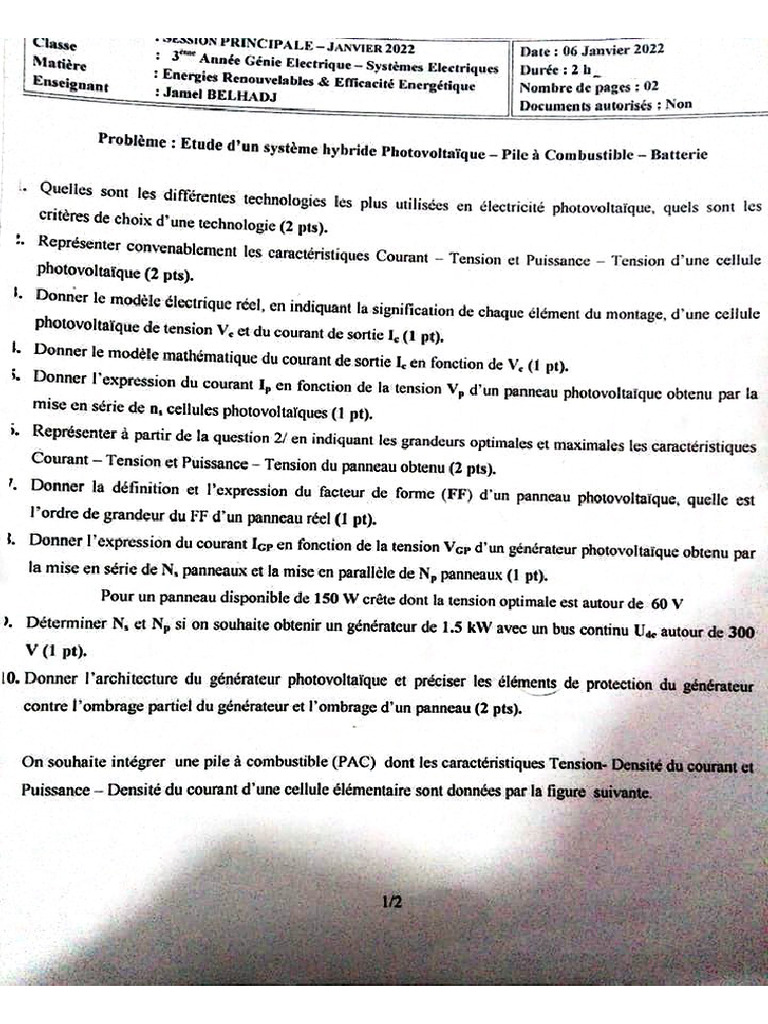 Examen Enrgie Renv Janvier 2022 Corr | PDF