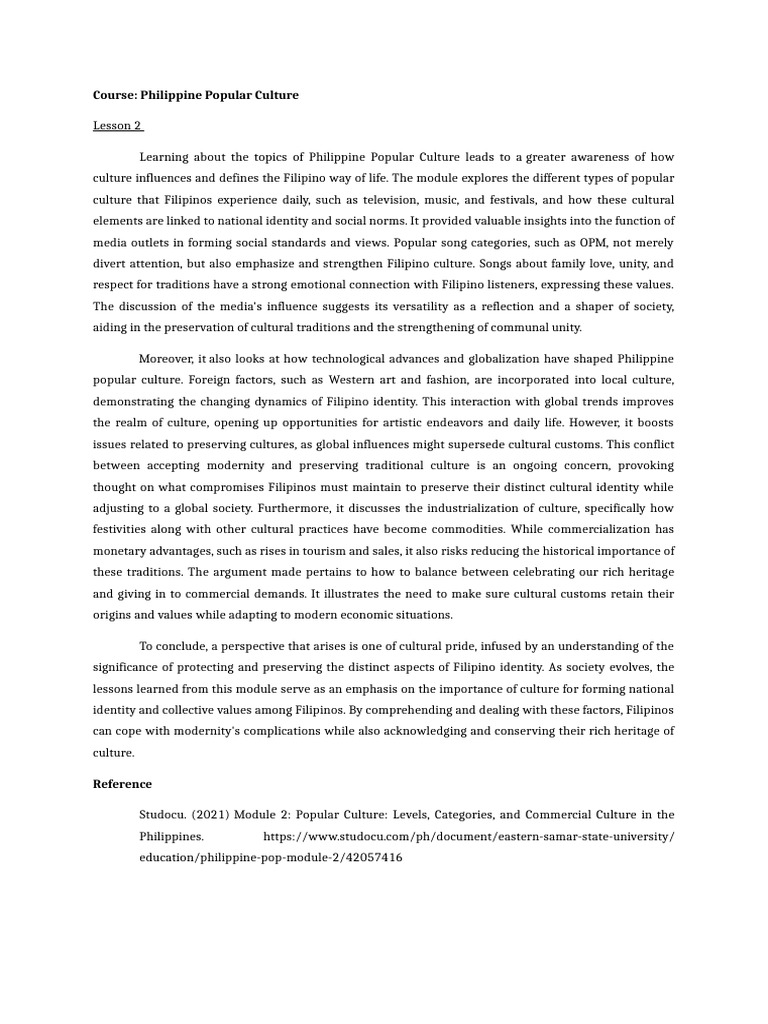 Philippine Popular Culture Insights | PDF | Identity (Social Science ...