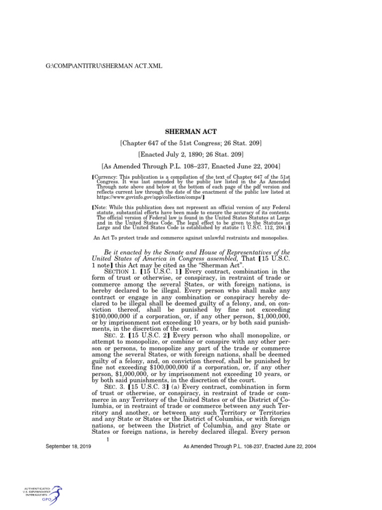 Sherman Act | PDF