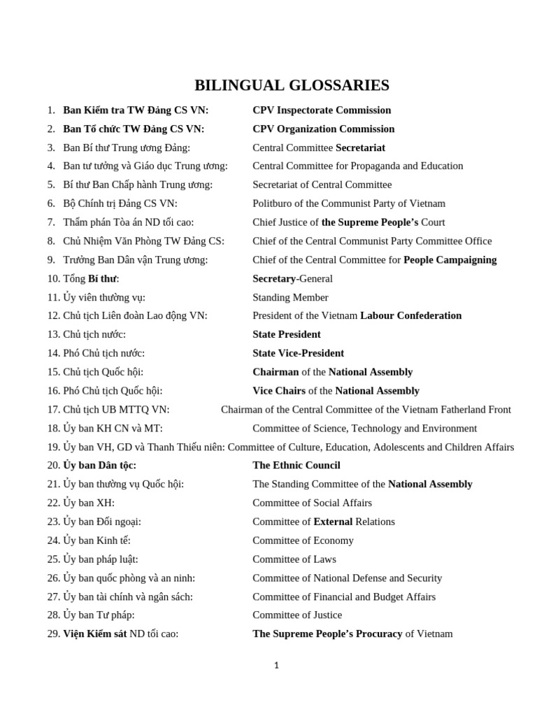 BILINGUAL GLOSSARIES (Updated) | PDF | Vietnam
