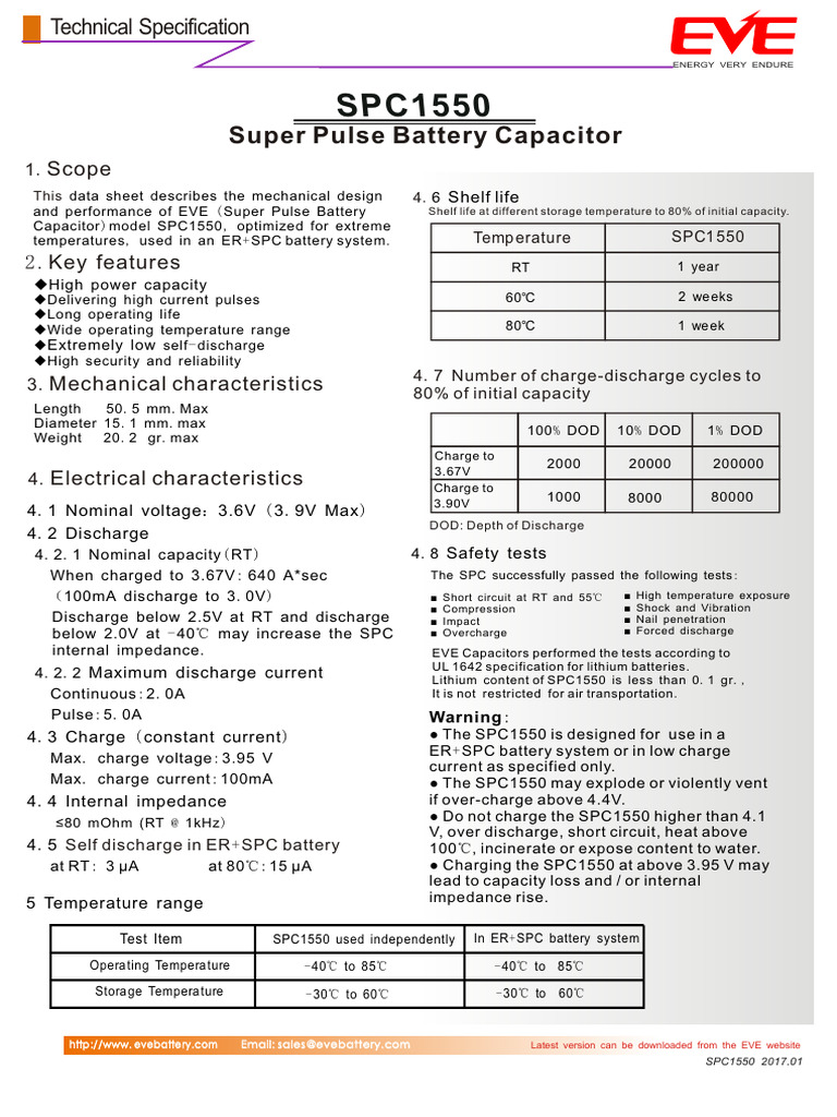 SPC1550 Battery Specs for Engineers | PDF | Capacitor | Electrical Components