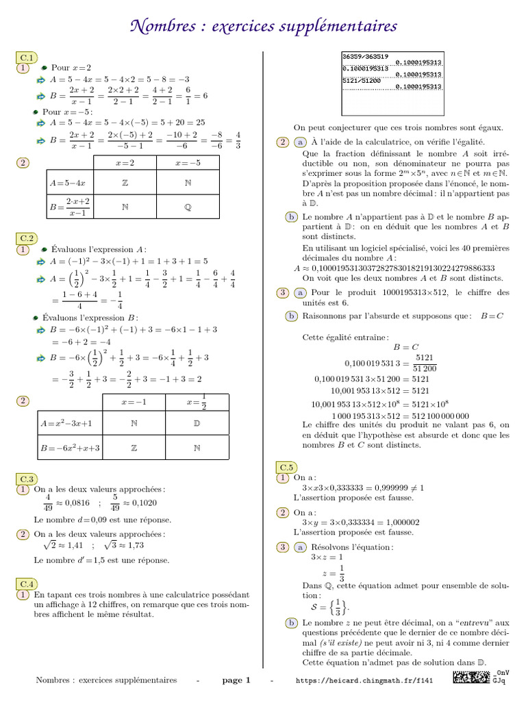 SEC-corr-Nombres - Exercices Sup | PDF